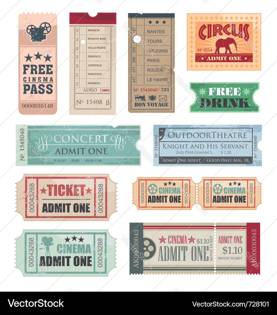 Vintage movie tickets Royalty Free Vector Image