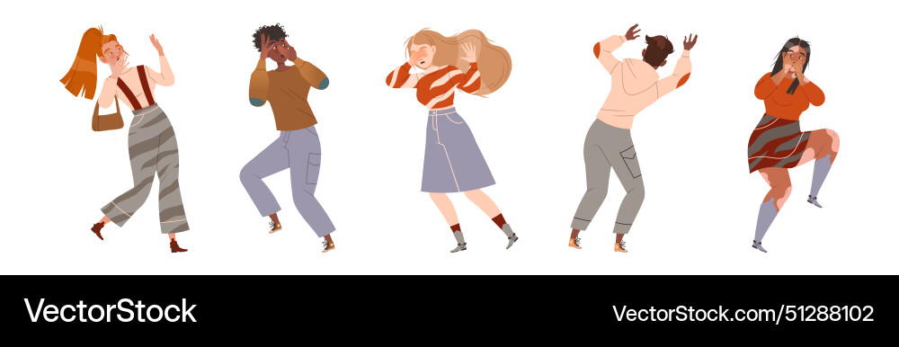 Afraid people character scared and terrified dodge