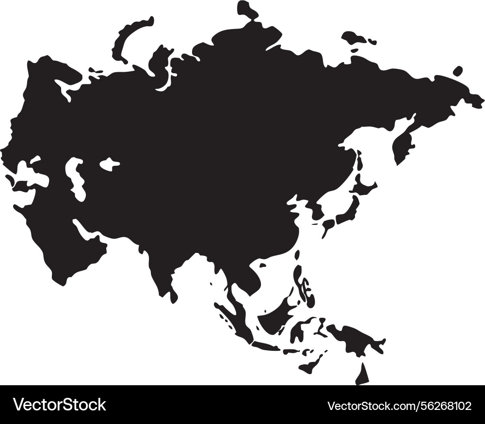 Asia continent map silhouette Royalty Free Vector Image