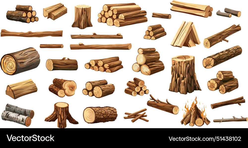 Firewood pile cartoon set logs bonfire Royalty Free Vector