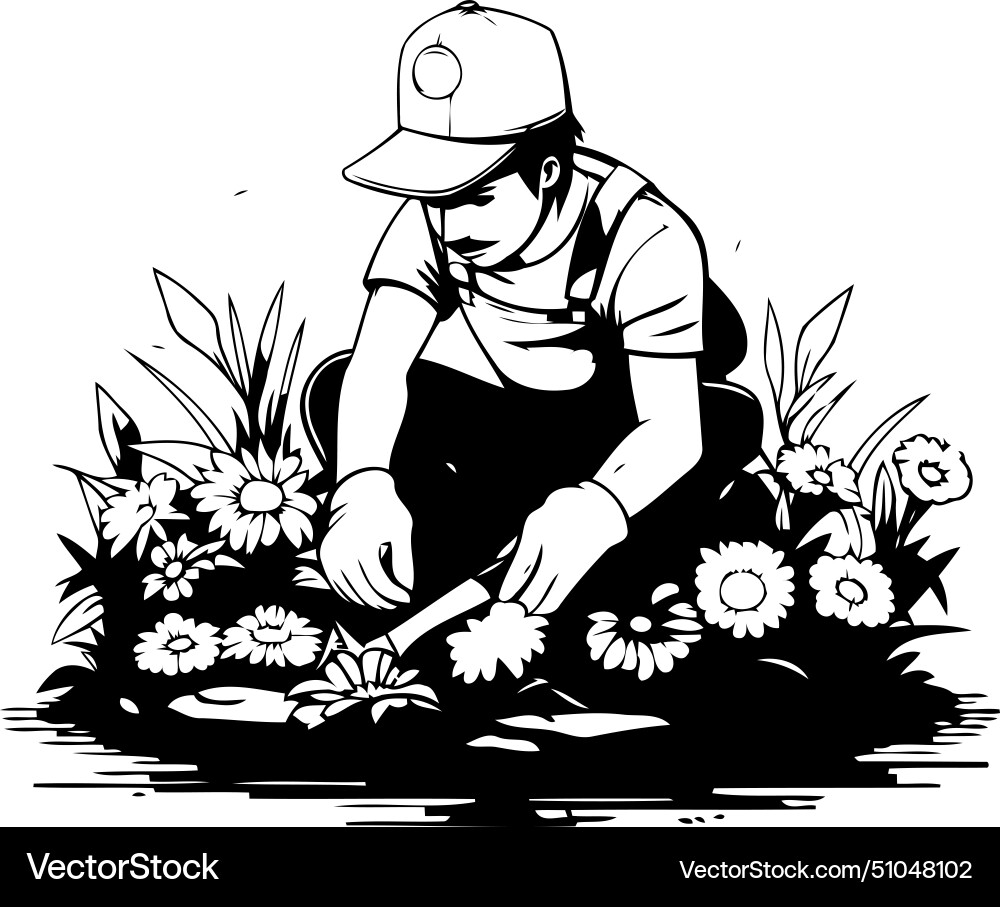 Gardener working in the garden Royalty Free Vector Image