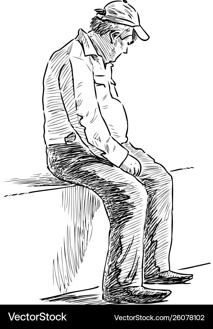 Lonely old man sitting on a park bench Royalty Free Vector