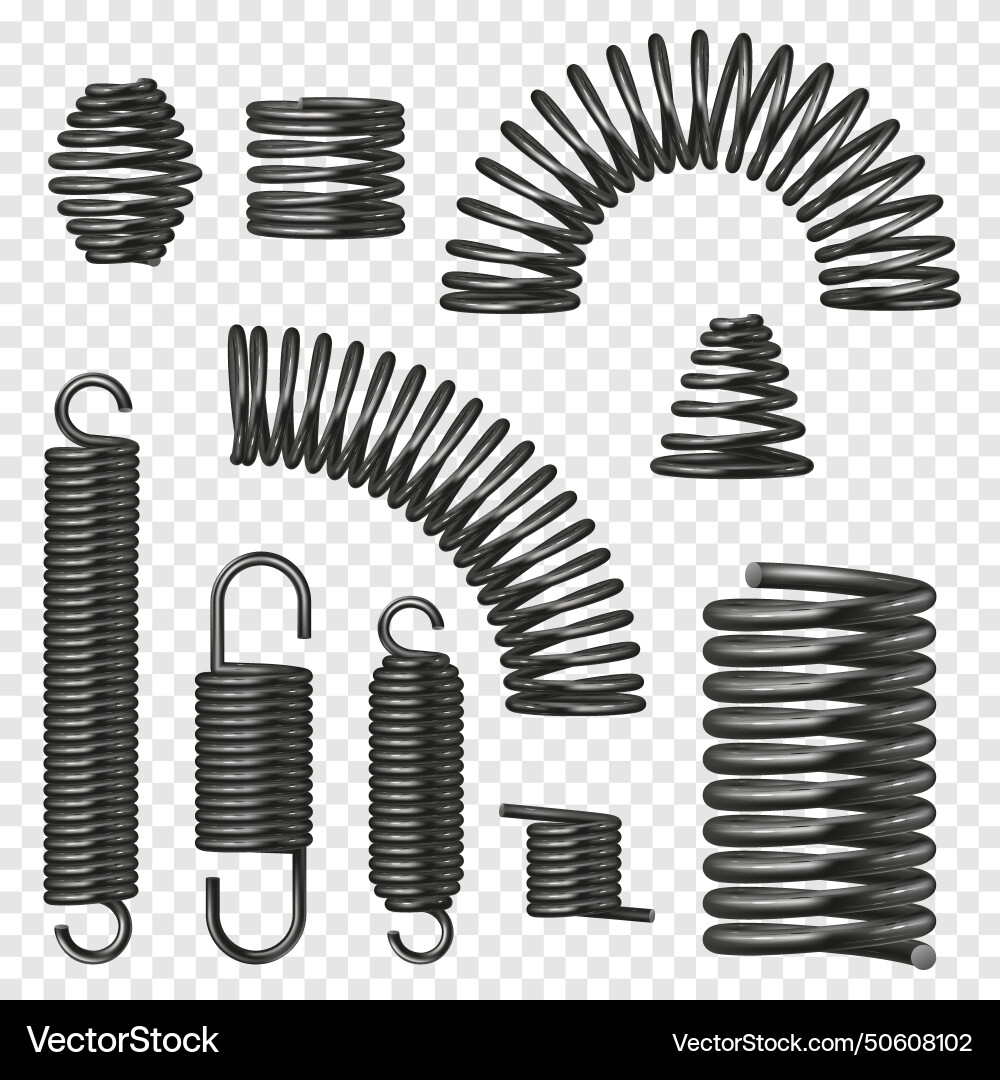Metal spring realistic transparent set Royalty Free Vector