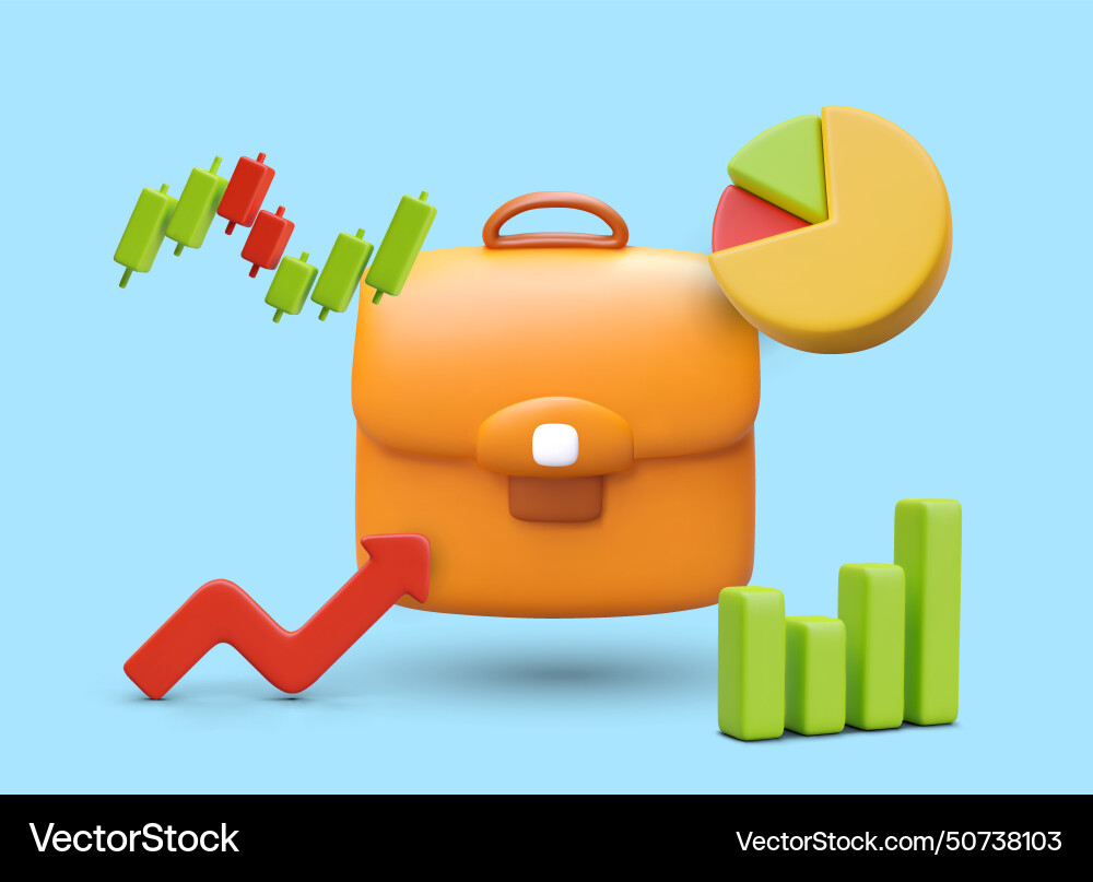 3d realistic briefcase pie diagrams charts Vector Image