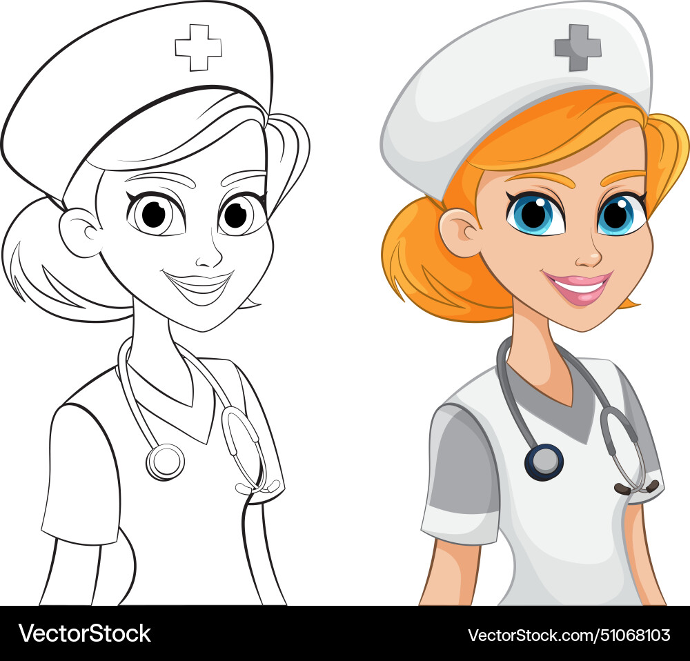 Colorful and line art nurse Royalty Free Vector Image