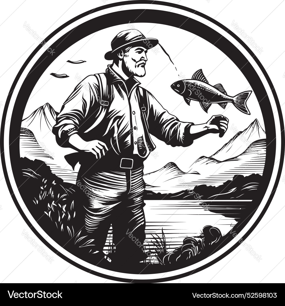 Legendary angler big fish logo mastering the seas Vector Image