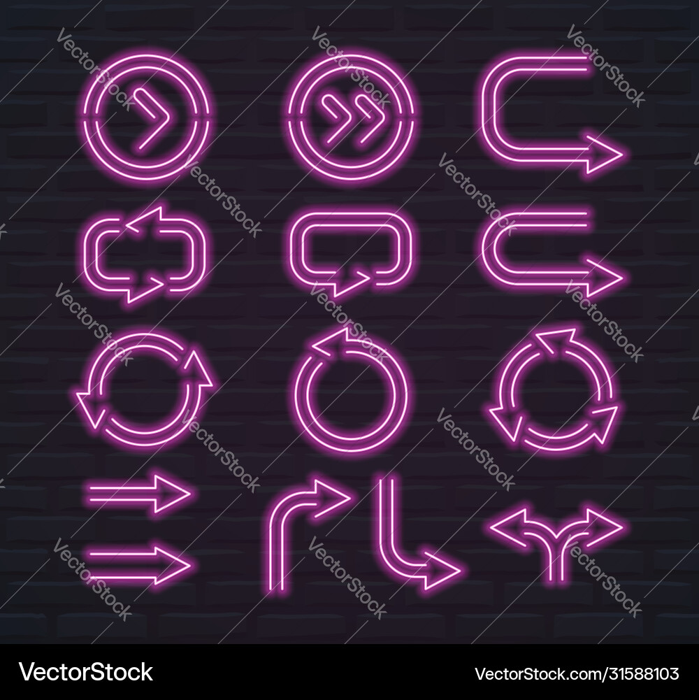 Set glowing neon arrows Royalty Free Vector Image