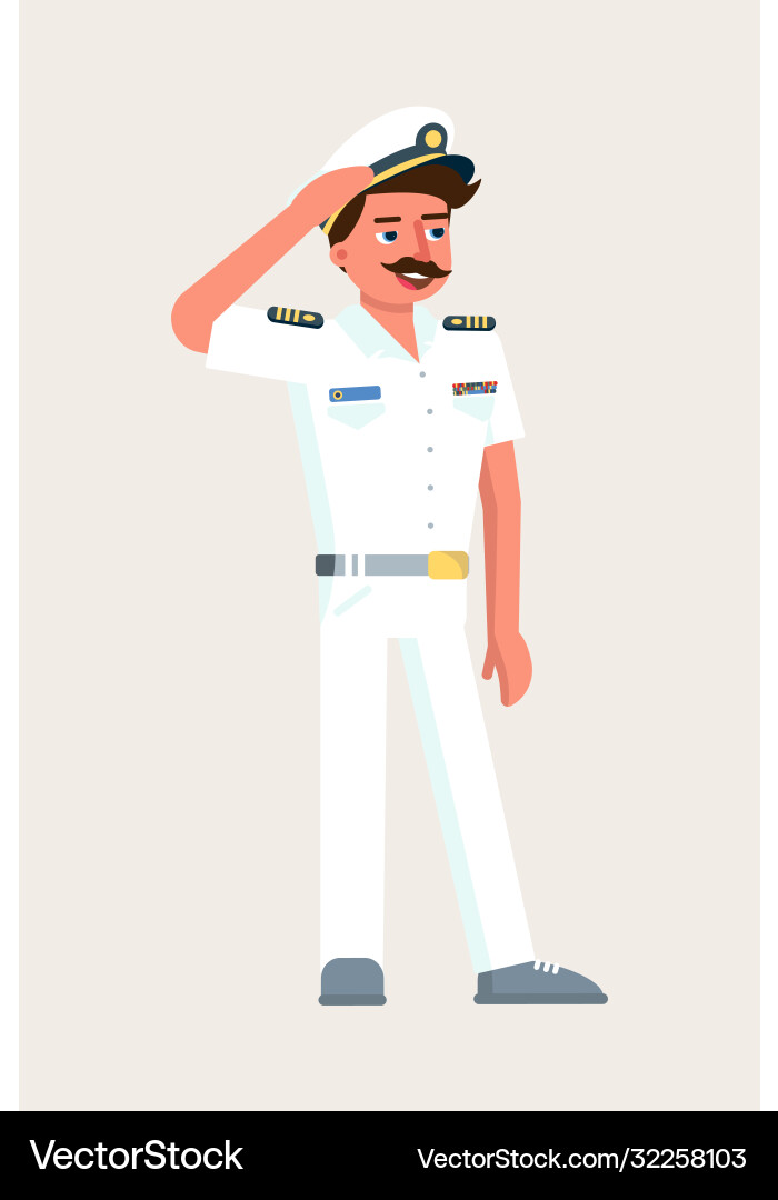 Schiffskapitän militärischen Charakter saluting auf weiß