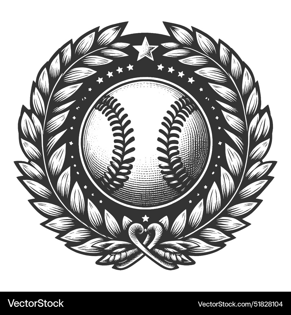 Baseball emblem with laurel wreath Royalty Free Vector Image