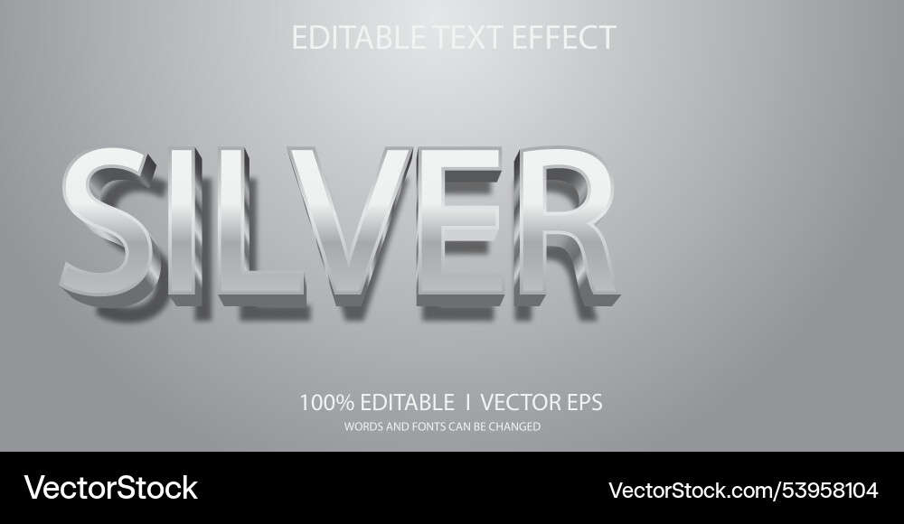 Editable silver 3d text effect with modern style Vector Image