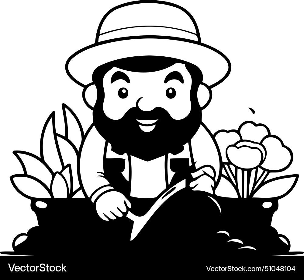 Farmer cartoon character with gardening tools Vector Image