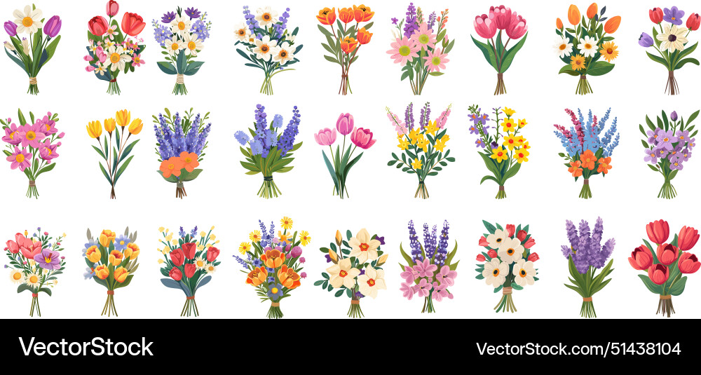 Fresh bouquets cartoon set summer flowers Vector Image
