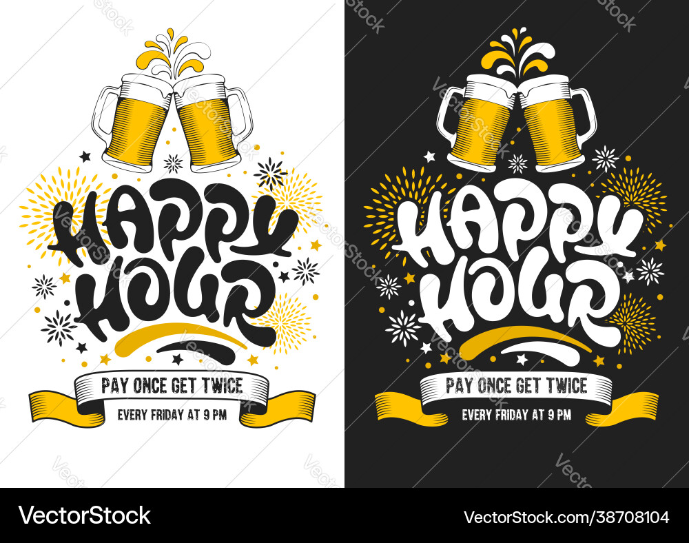 Happy hour poster template with lettering Vector Image