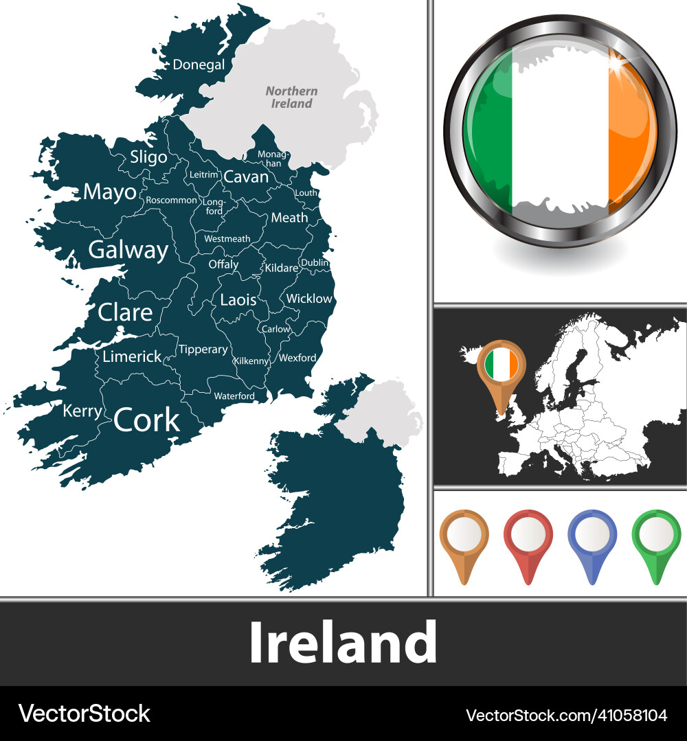 Map of ireland Royalty Free Vector Image - VectorStock