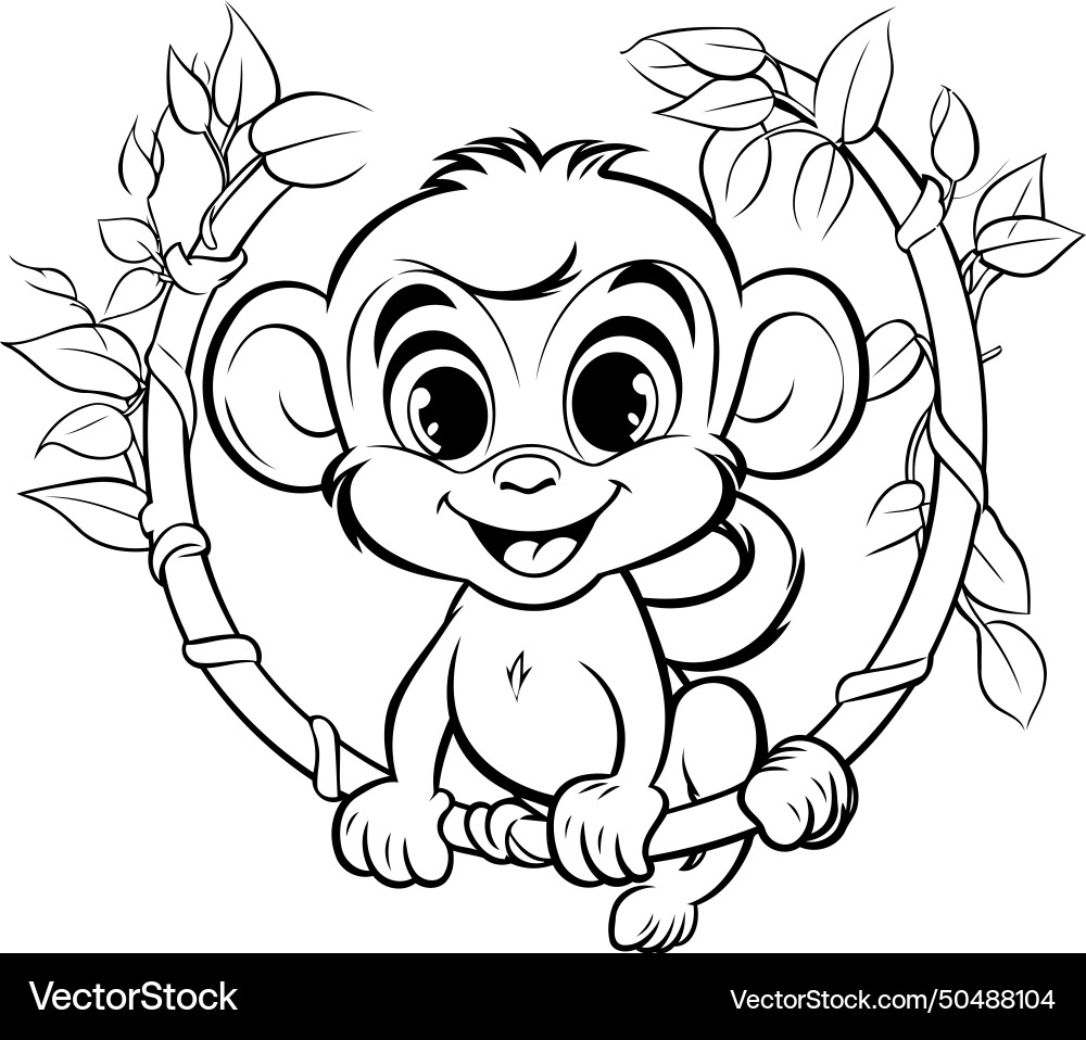 Monkey cartoon mascot character for coloring book Vector Image