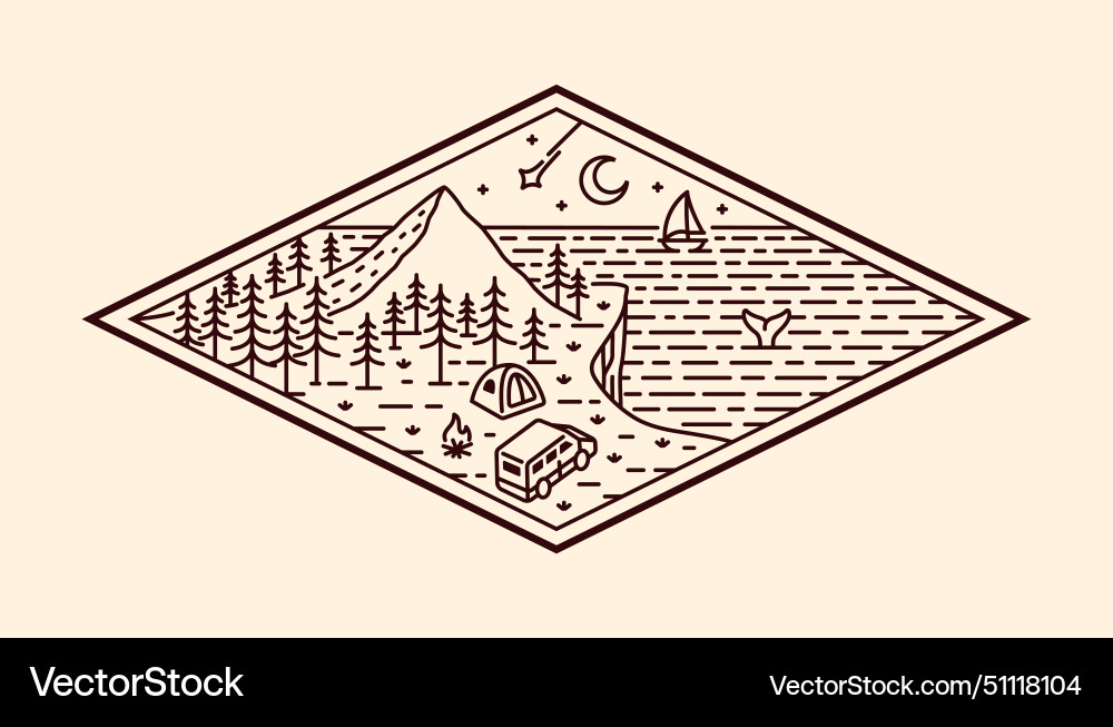 Nature landscape line art template Royalty Free Vector Image
