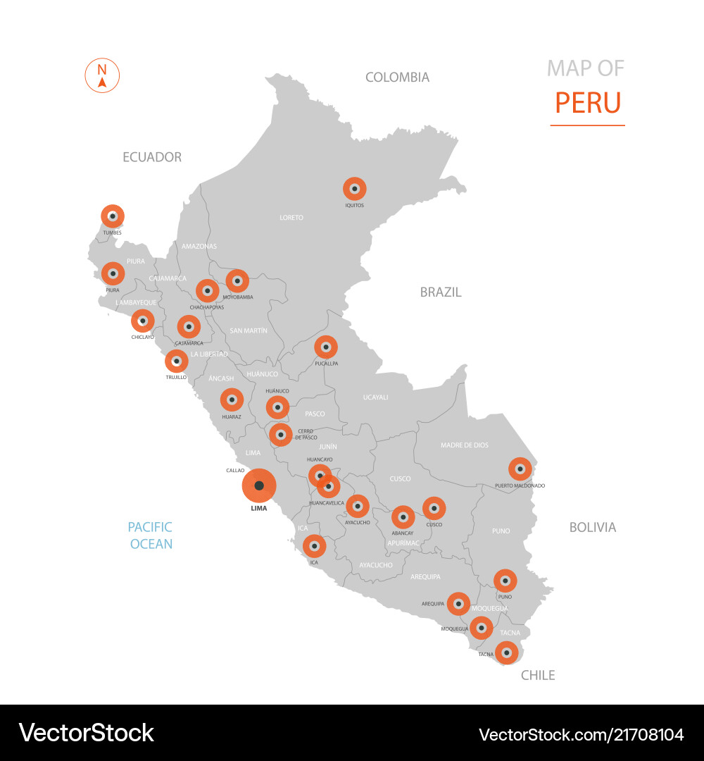 Peru map with administrative divisions Royalty Free Vector
