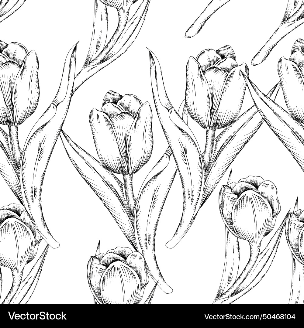 Seamless pattern with tulip flowers hand drawn Vector Image