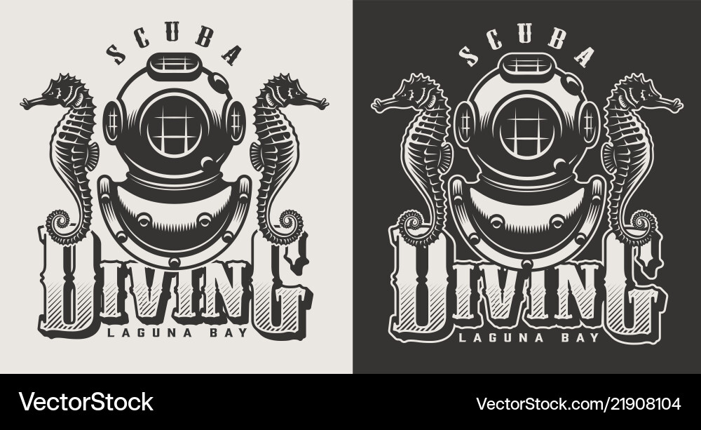 Vintage Diving Labels - Monochrome Royalty Free Vector Image