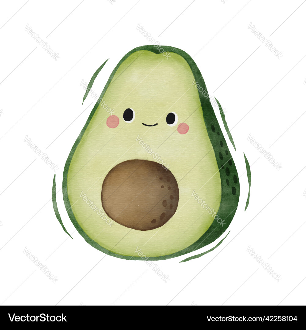 Watercolor cute avocado cartoon character Vector Image