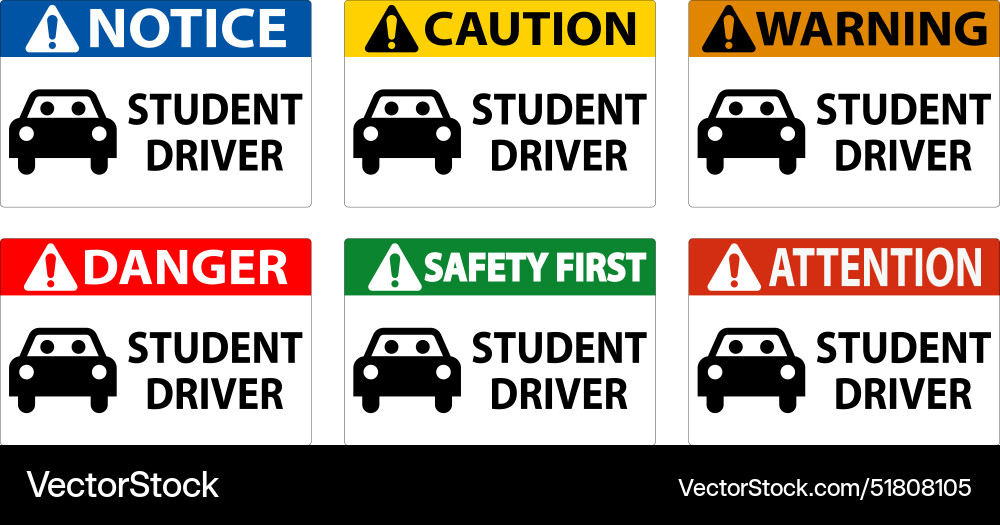 Caution sign student driver Royalty Free Vector Image