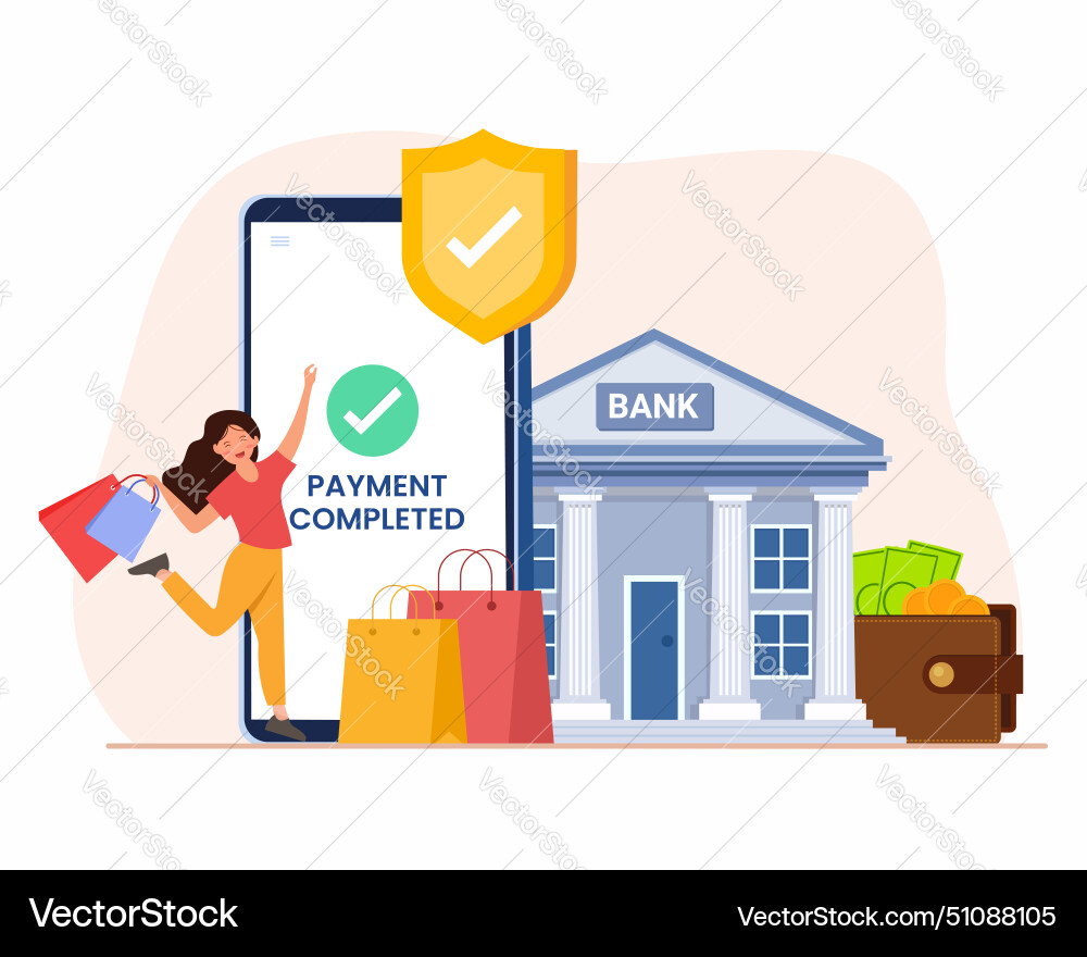 Customer using mobile phone for online payment Vector Image