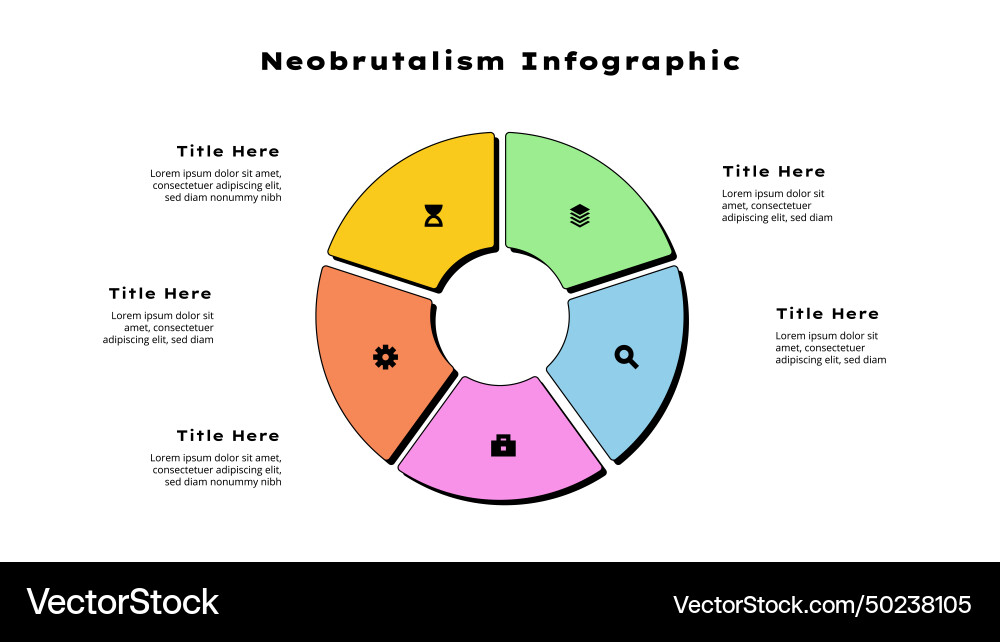 Cycle neobrutalism diagram divided into 5 options Vector Image