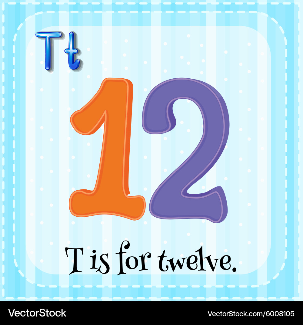 Flashcard of t is for twelve Royalty Free Vector Image