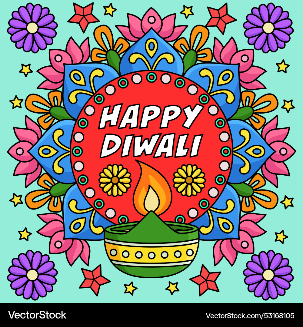 Happy diwali rangoli colored cartoon Royalty Free Vector