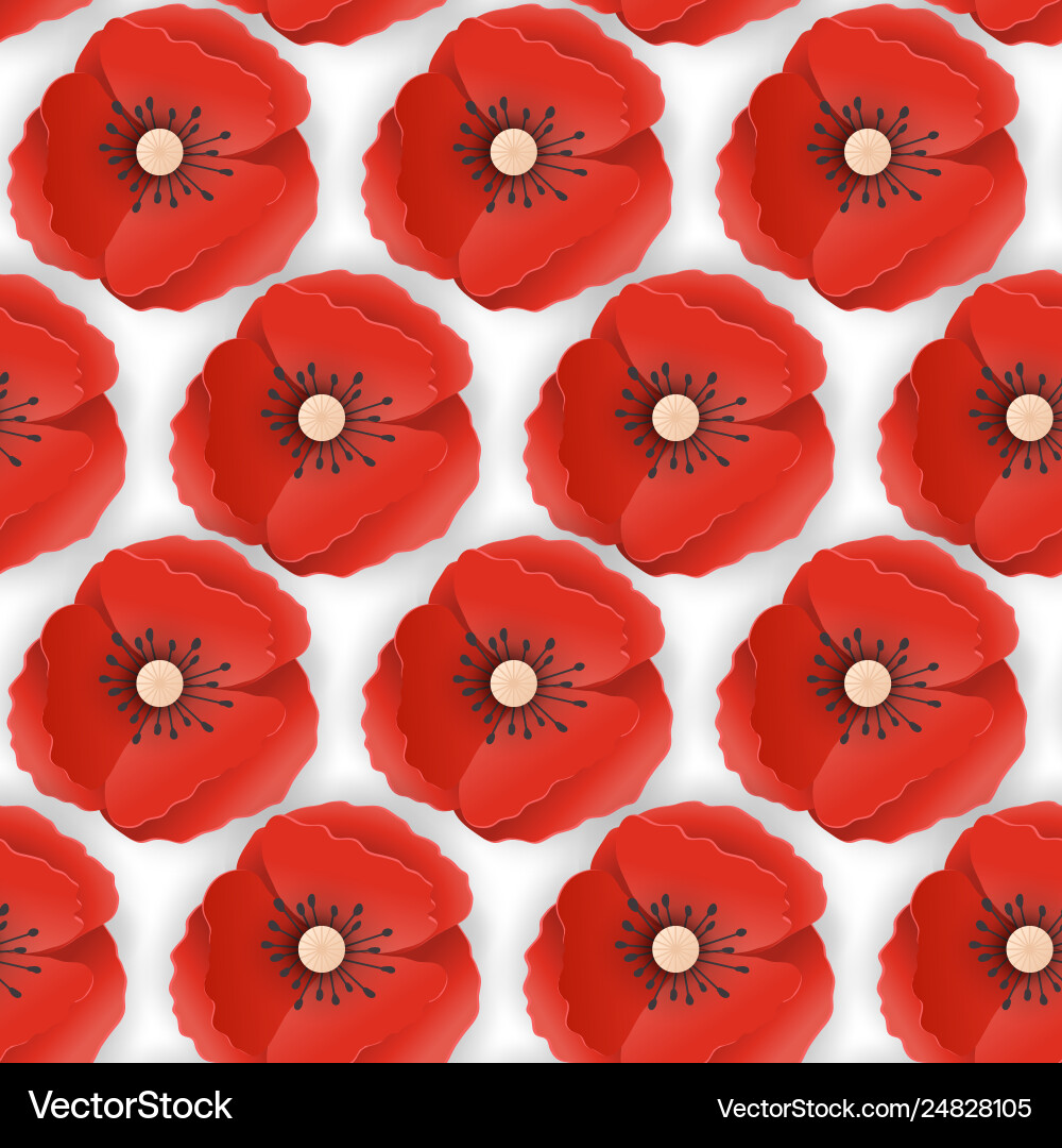 Memorial day seamless pattern with paper cut poppy