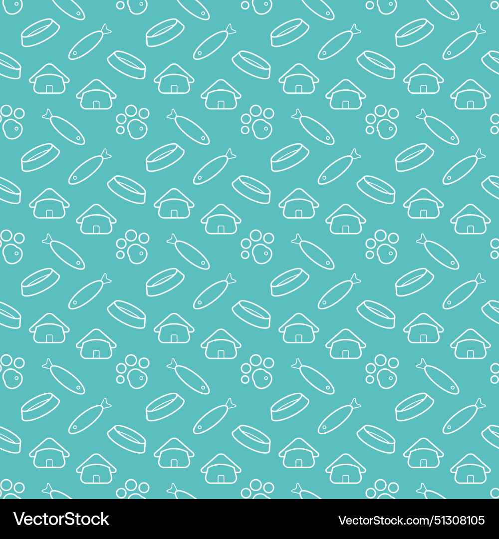 Seamless pattern with a bowl paw house fish Vector Image