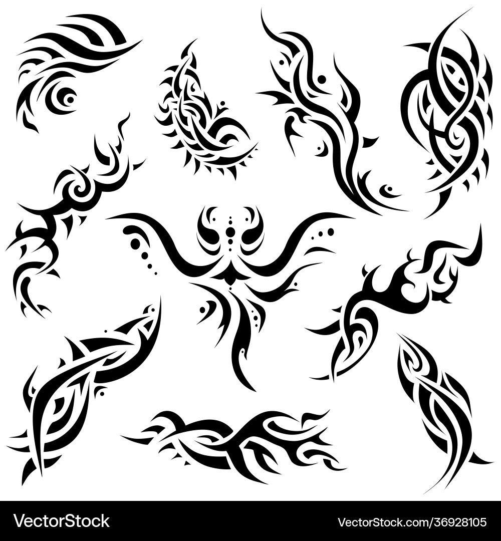 Tribal Flame Tattoo Set Royalty Free Vector Image