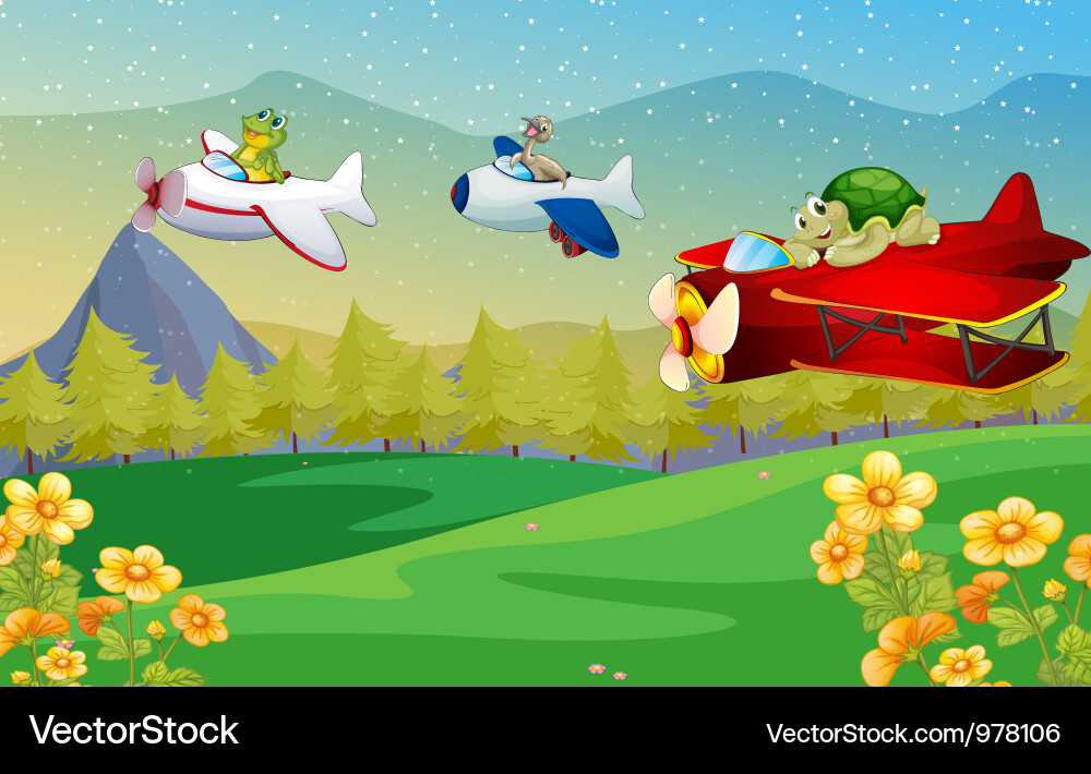 Animals flying plane Royalty Free Vector Image