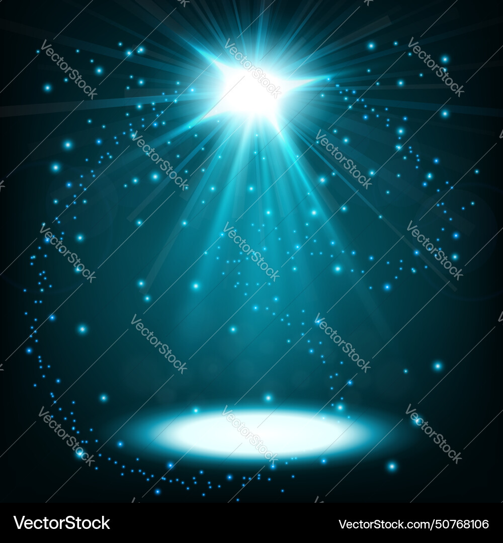 Blue spotlight shining with flying particles Vector Image