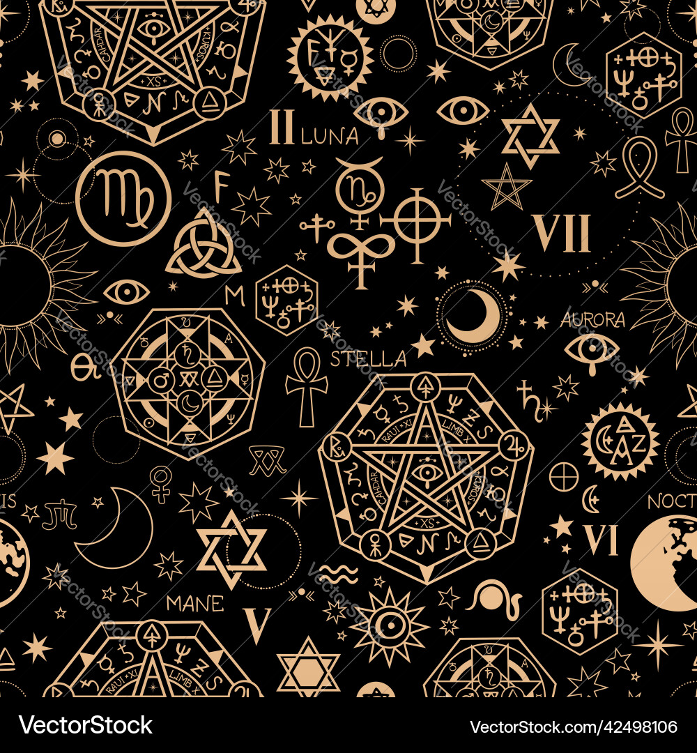 Seamless esoteric pattern with different Vector Image