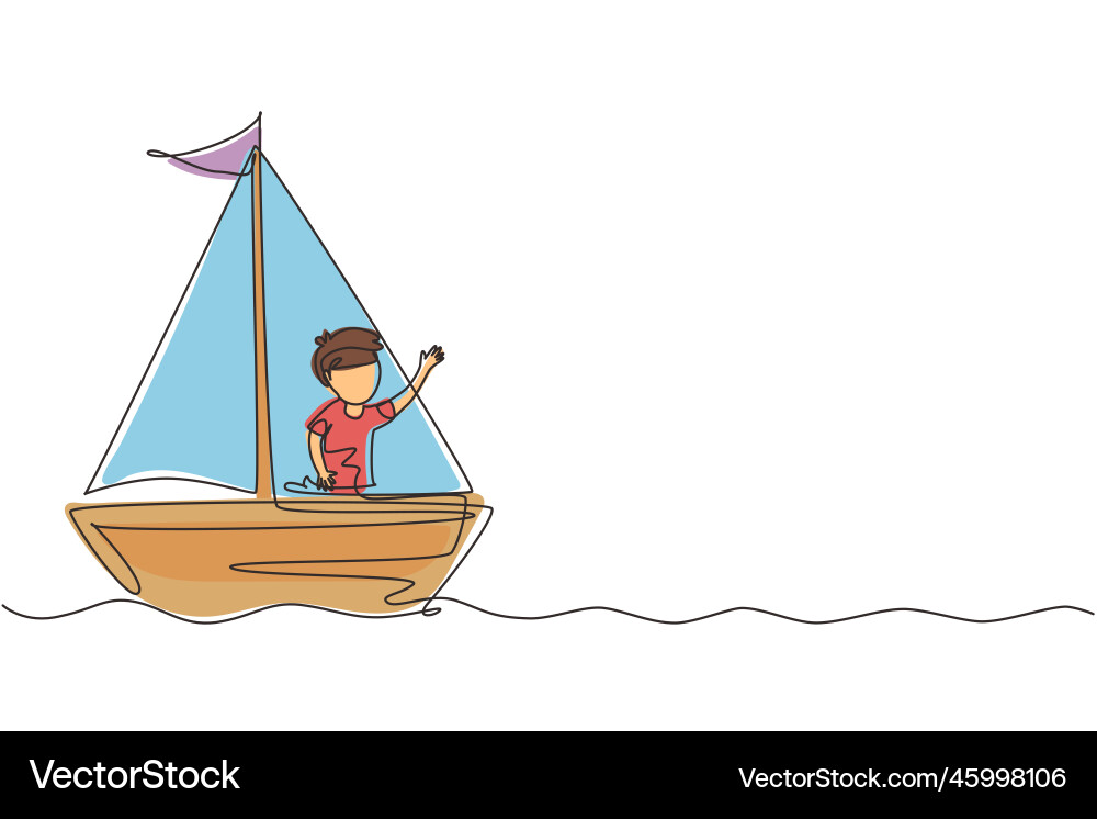 Single one line drawing smiling little boy Vector Image