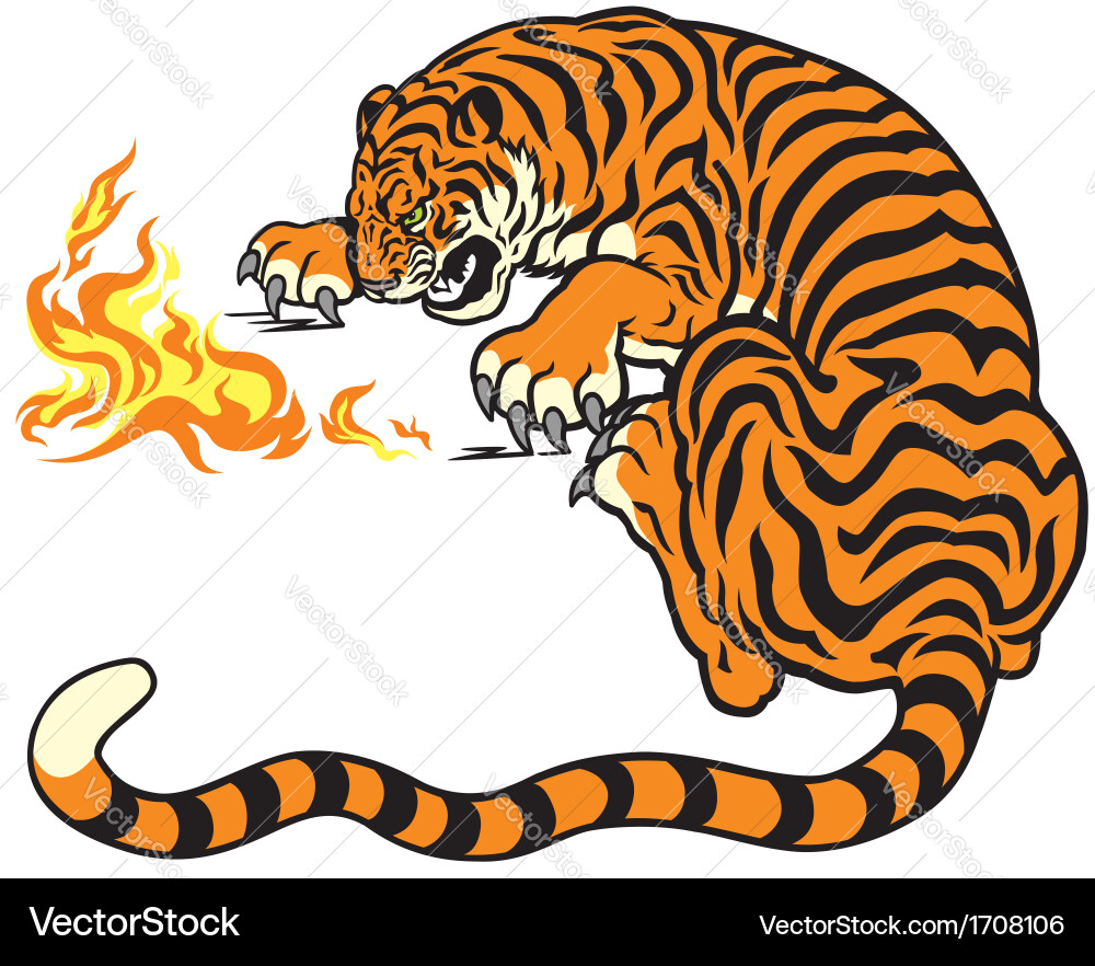 Tiger with fire Royalty Free Vector Image - VectorStock