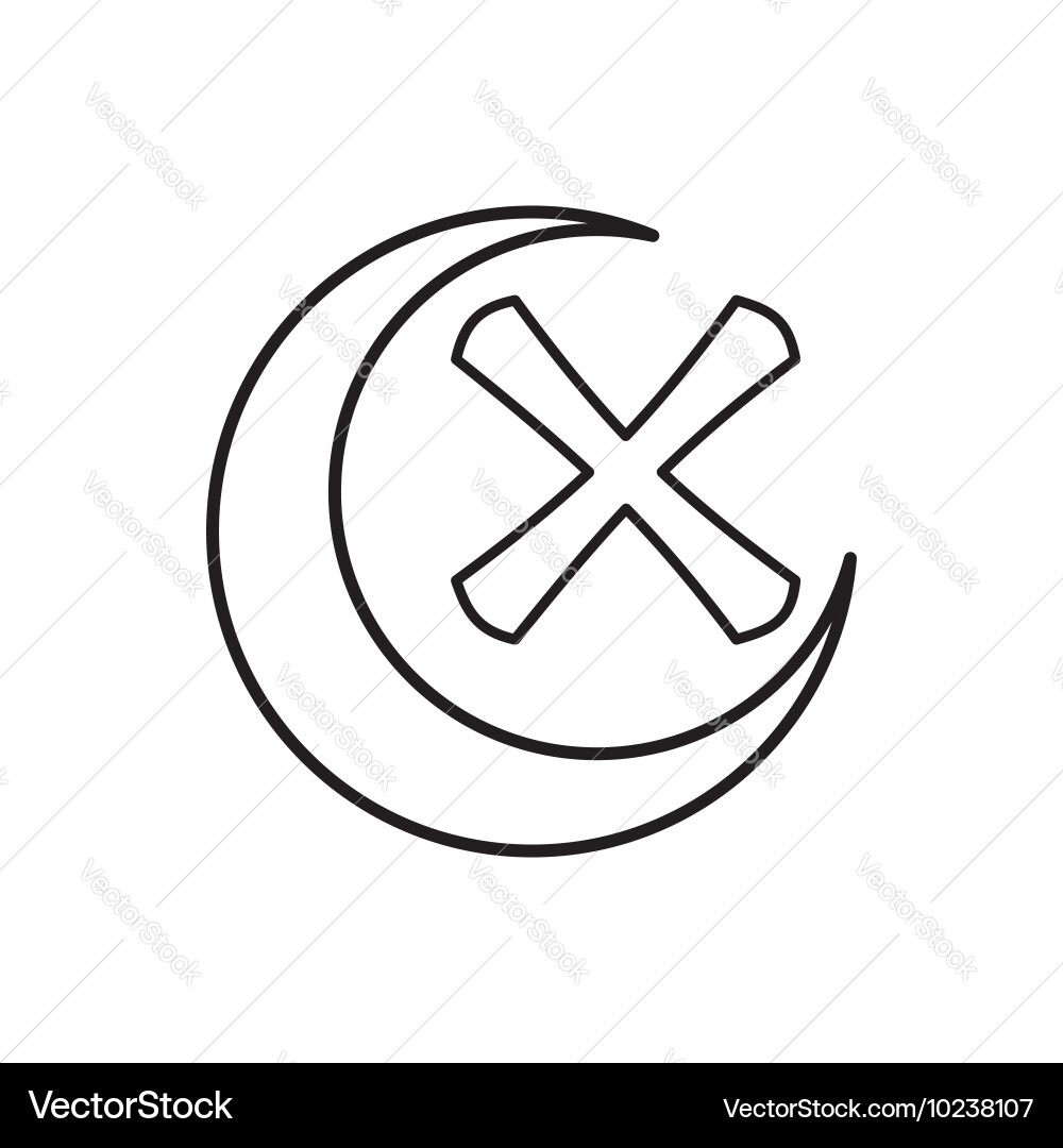Cross and crescent icon outline style Royalty Free Vector