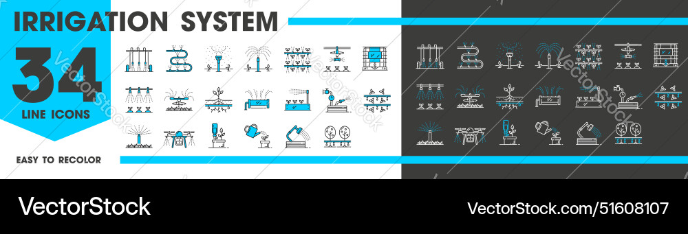 Drip water irrigation system icons farm sprinkler Vector Image