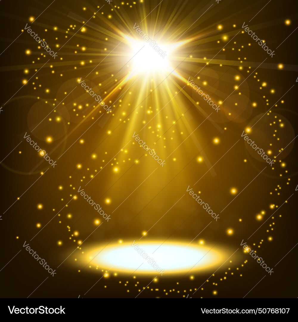 Gold spotlight shining with flying particles Vector Image