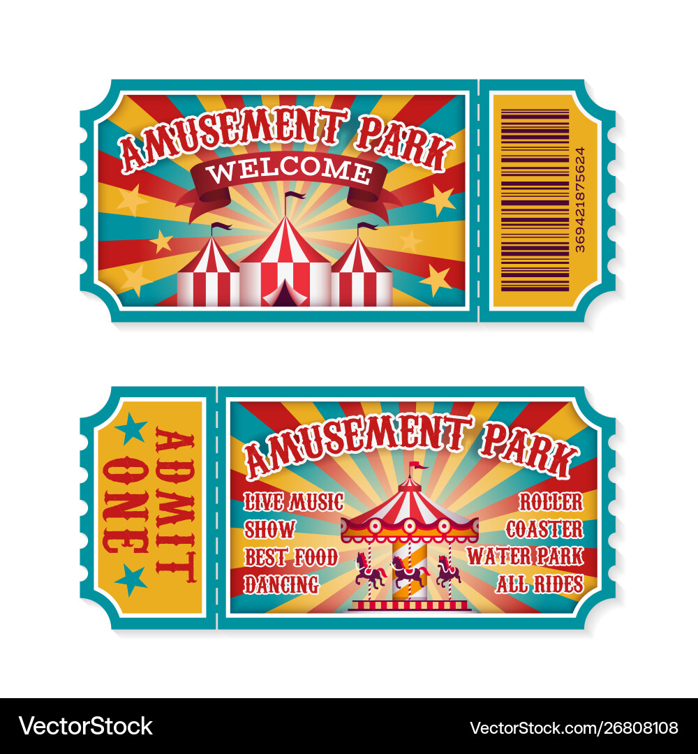Amusement park ticket family attractions Vector Image
