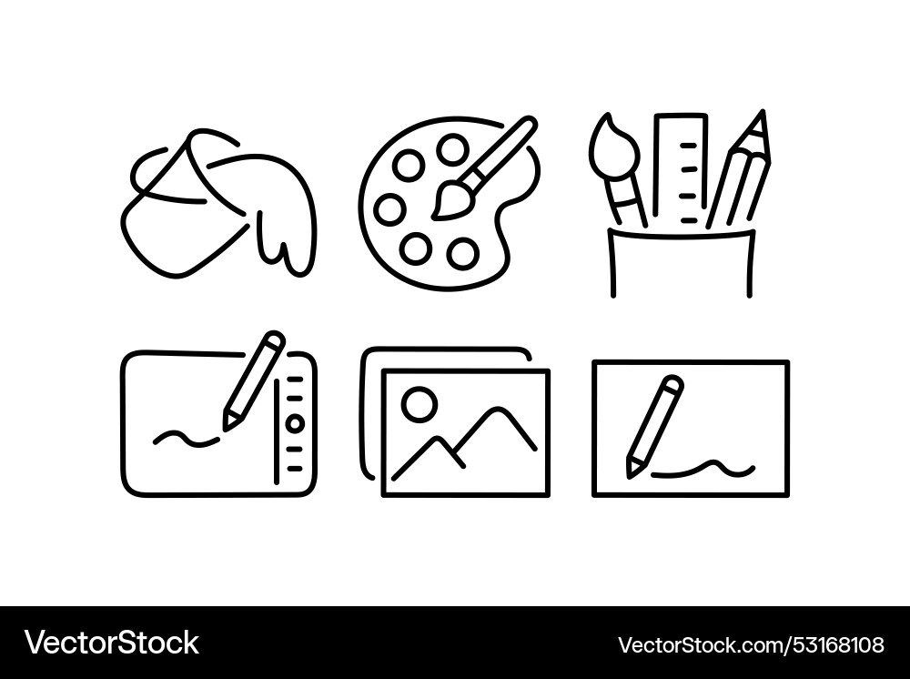 Art painting outline icons set image Royalty Free Vector