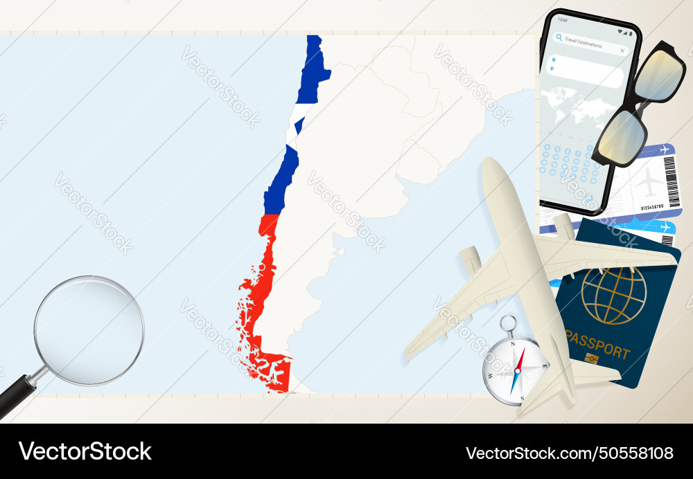 Chile map and flag cargo plane on the detailed Vector Image Chile map and flag cargo plane on the detailed Vector Image