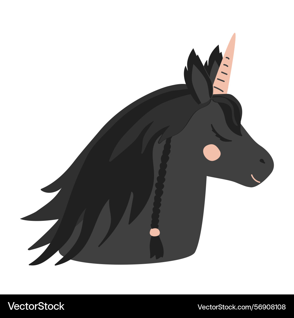 Cute sleeping black unicorn profile Royalty Free Vector
