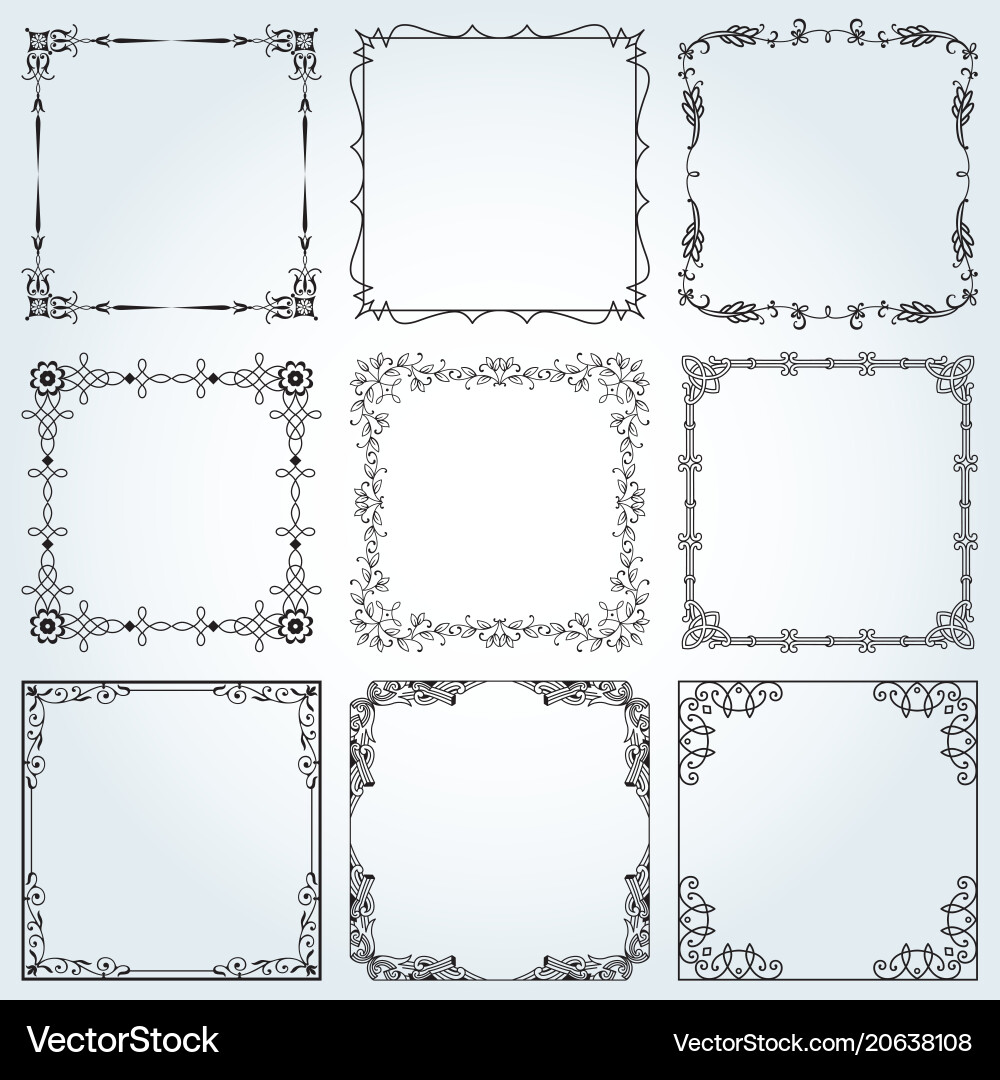 Decorative frames and borders square set Vector Image