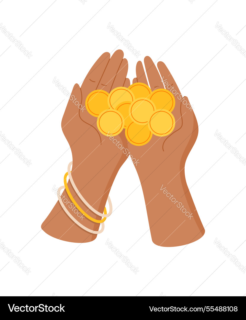 Female hand holding coins Royalty Free Vector Image