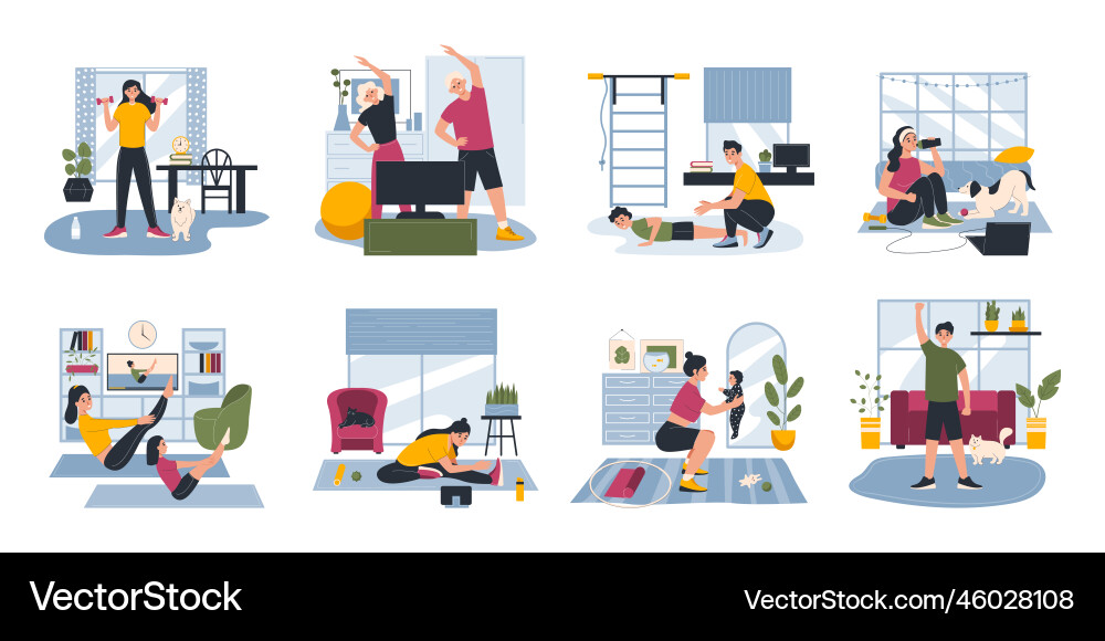 Home workout flat set Royalty Free Vector Image