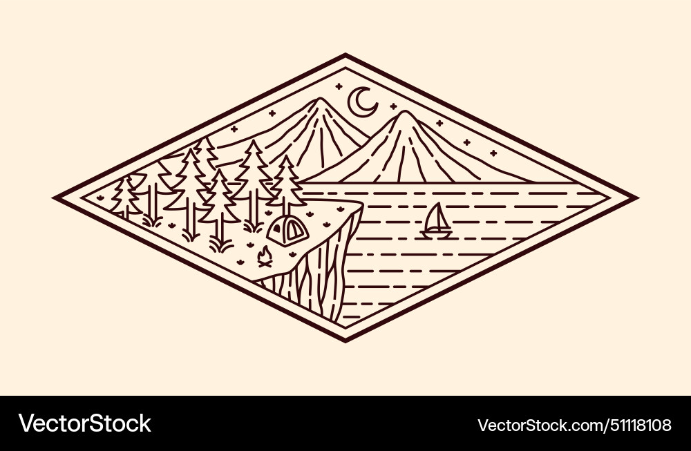 Nature landscape line art template Royalty Free Vector Image