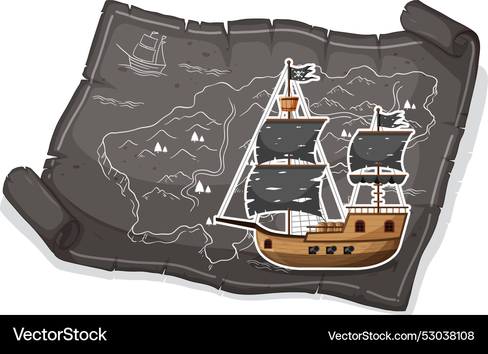 Old map with a pirate ship Royalty Free Vector Image