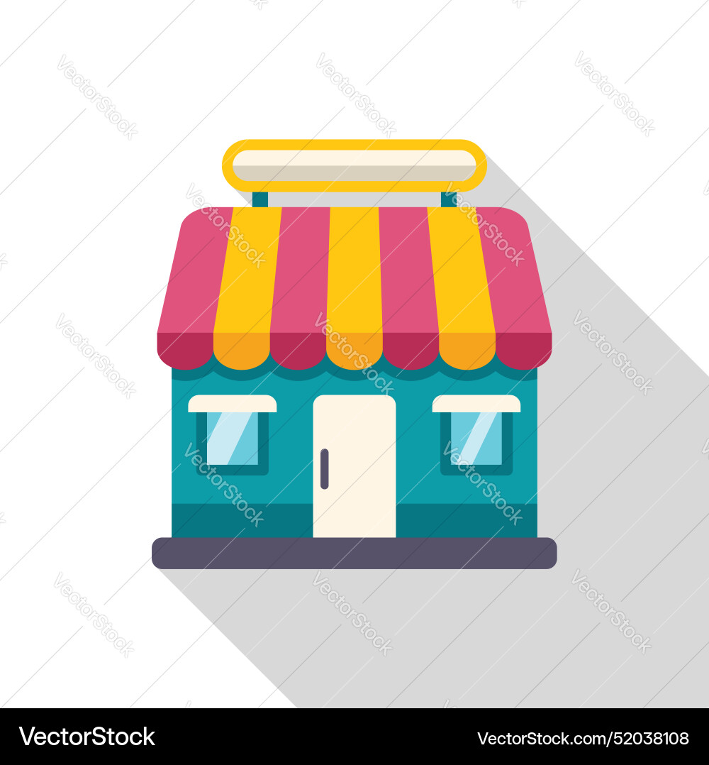 Small business building facade with awning showing